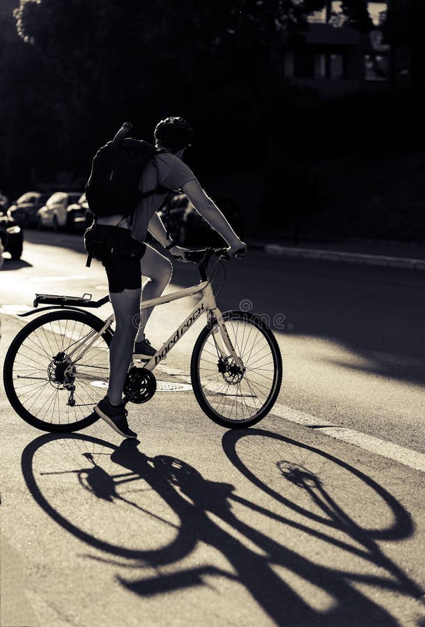 Vertical Shot of a Cyclist Waiting To Cross the Road with His ...