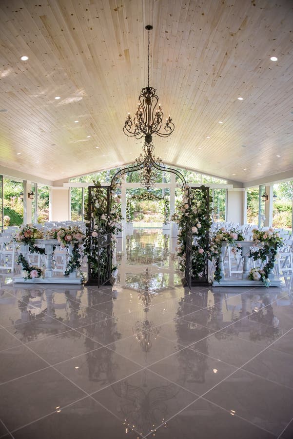 Vertical Shot of the Decorated, Perfectly Lit and Fully Set Hall for ...