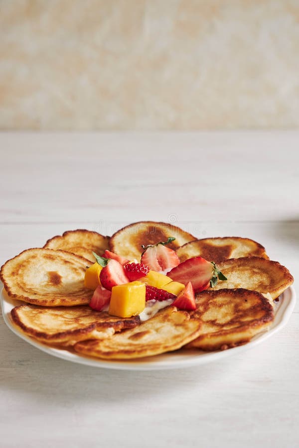 Vertical Shot of Delicious Pancakes with Fruits Stock Photo - Image of ...