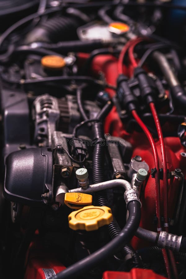 Vertical Shot of Details on the Interior of a Car Engine Stock Photo ...
