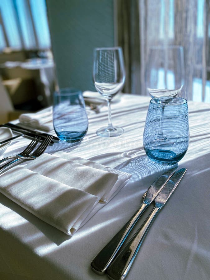 Vertical Shot of the Dining Table in the Restaurant with Silverware ...