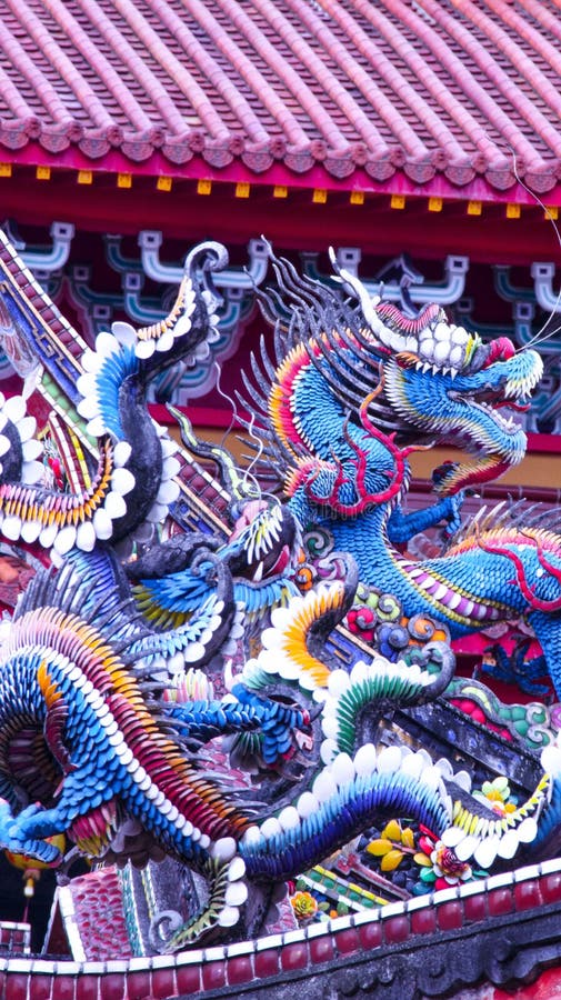 Vertical Shot of a Dragon Sculptures on a Temple Roof Stock Image ...