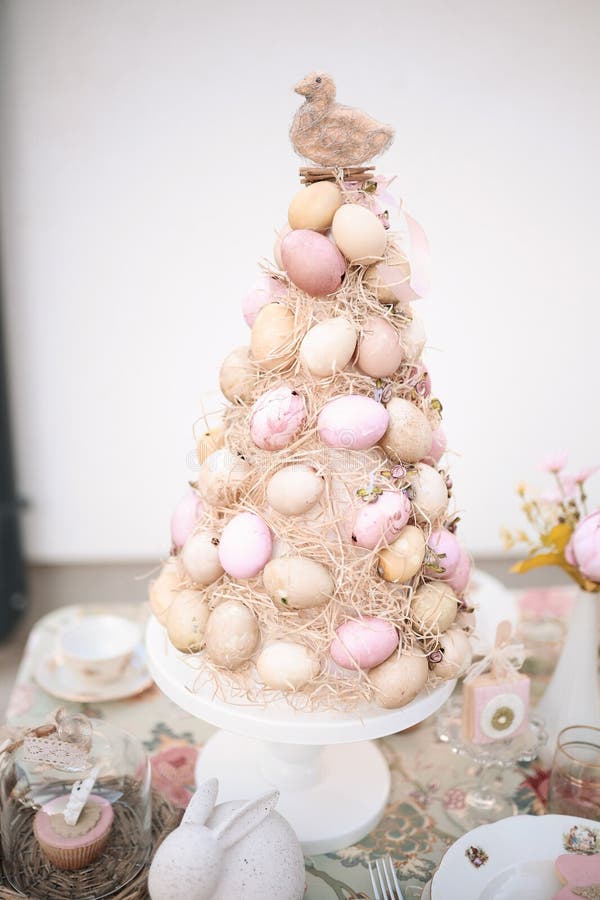 Vertical Shot of an Easter Egg Tower As Festive Decor Stock Photo ...
