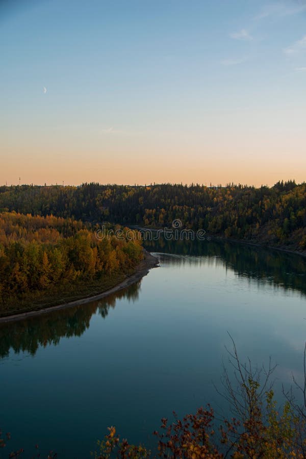 Vertical Shot of the Edmonton River Valley Surrounded by a Plant Field ...