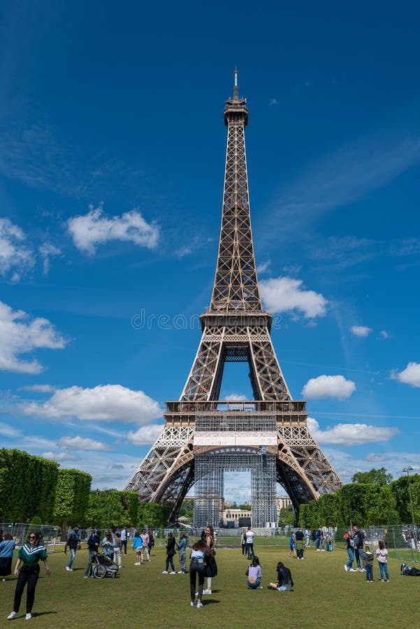 Vertical Shot of the Eiffel Tower with Tourists, Seen from Champ De ...