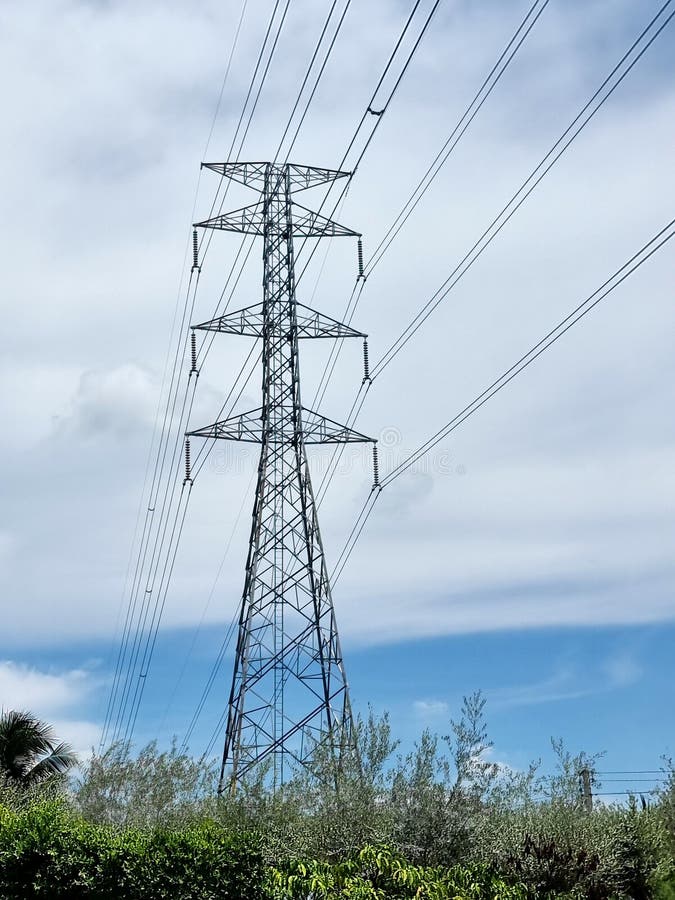 Vertical Shot of Electrical Transmission Line High-Voltage Tower ...