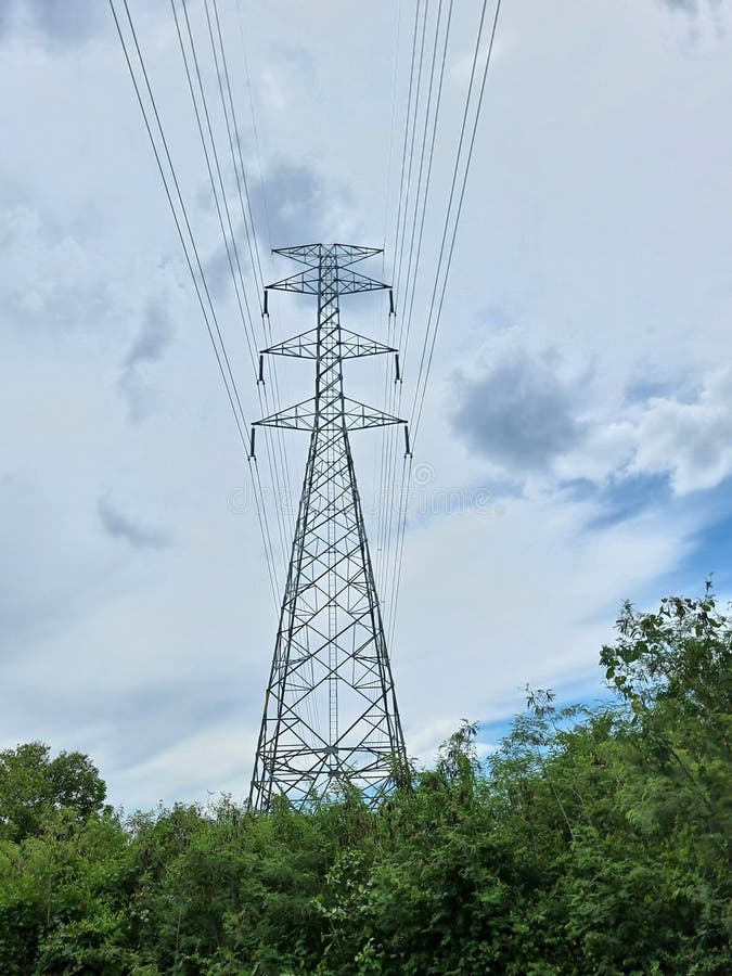 Vertical Shot of Electrical Transmission Line High-Voltage Tower ...