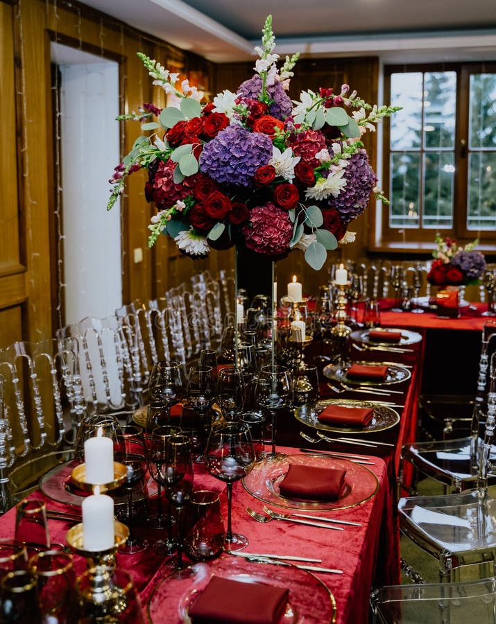 Vertical Shot of an Elegant Dinner Table Decoration with Candles and ...