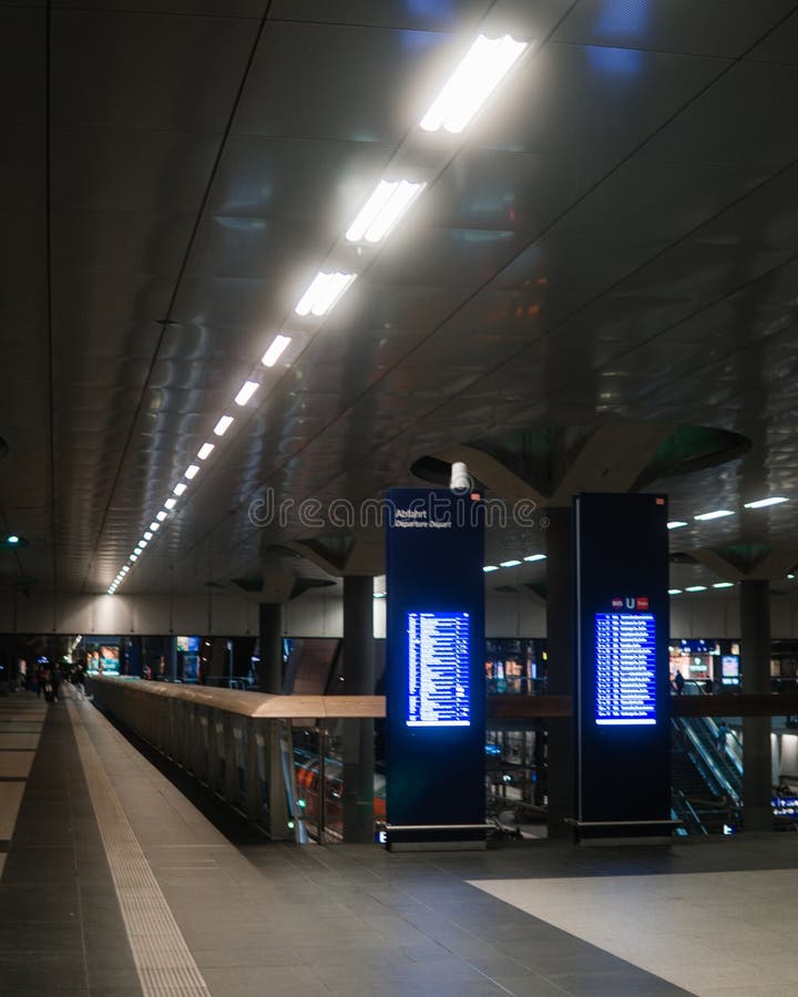 Vertical Shot of the Empty Hallway at the Metro Station. Stock Image ...
