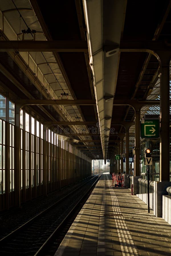 Vertical Shot of an Empty Train Station at Dawn Editorial Stock Image ...