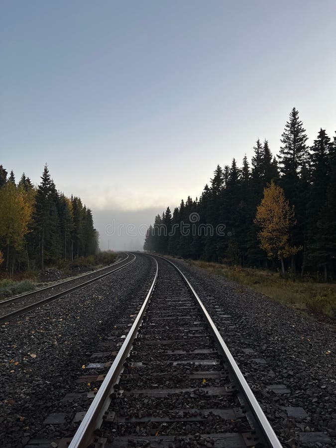 Banff Train Tracks with Sun 2 Stock Image - Image of forest, fairmont ...
