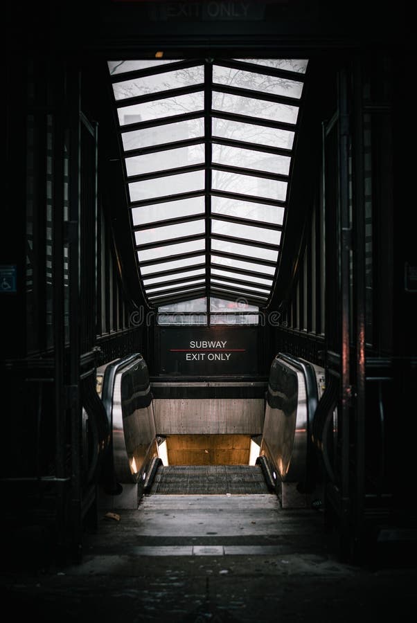 Vertical Shot of the Escalator of a Subway Station Underpass with the ...