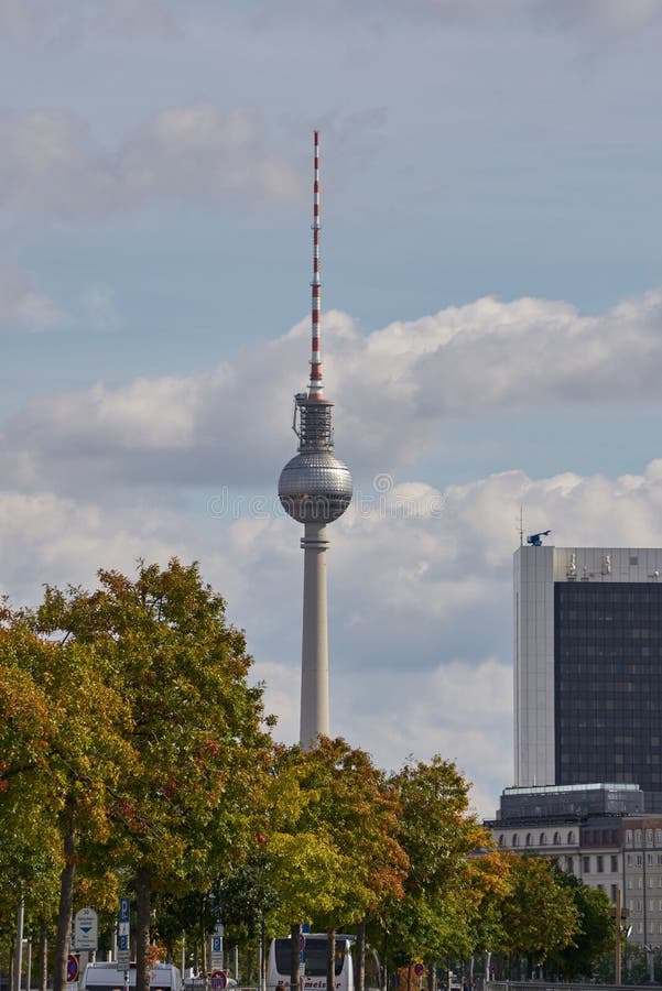 Vertical Shot of the Famous Berlin TV Tower Against a Blue Sky ...