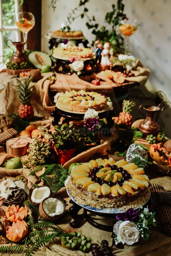 Vertical Shot of a Festive Table with Various Dishes Stock Photo ...