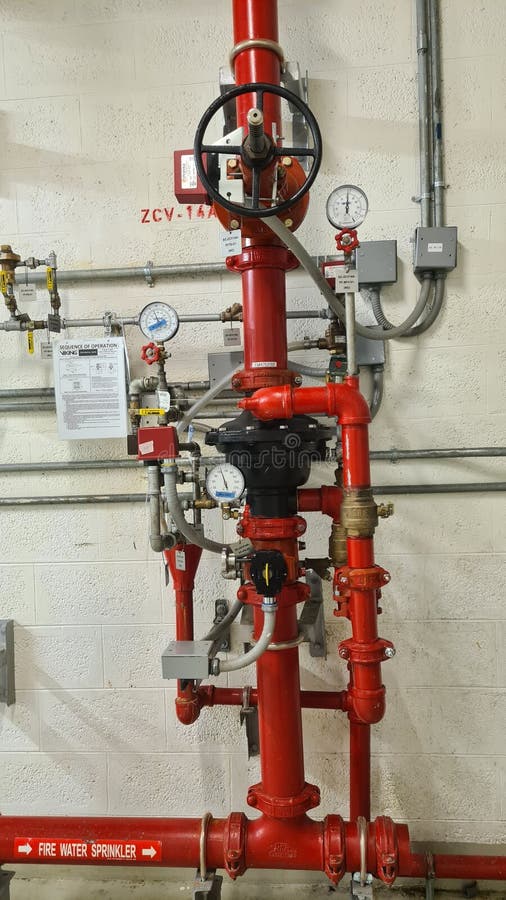 Vertical Shot of a Fire Extinguishing System with Red Tubes Editorial ...