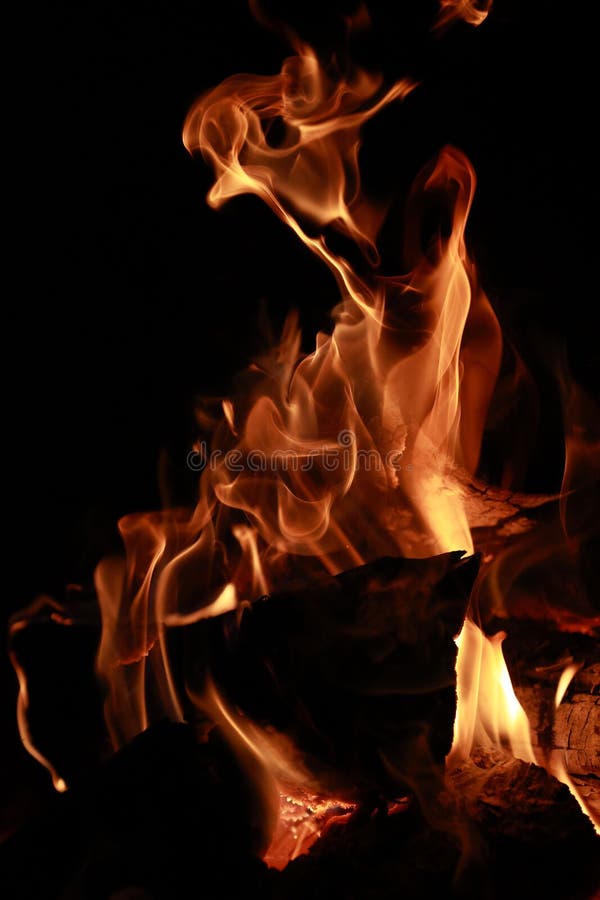 Vertical Shot of the Fire Flames on Black Background Stock Image ...