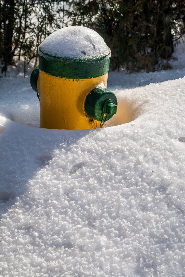 Vertical Shot of Fire Hydrant Partly Covered with Snow after a Snow ...