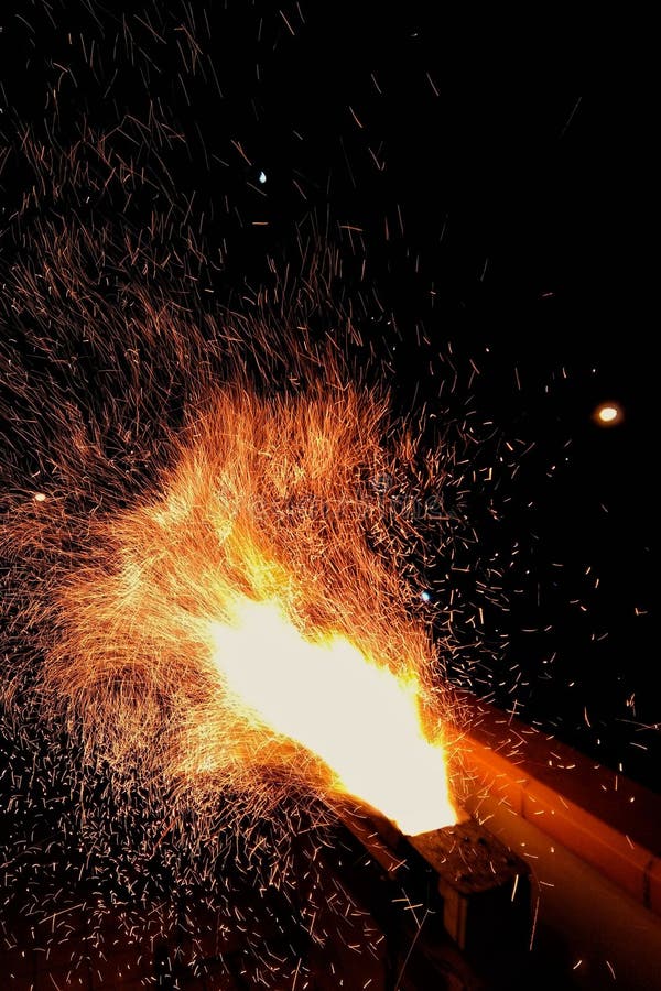Vertical Shot of Fire Sparks at Night Stock Image - Image of burst ...