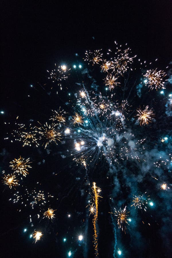Vertical Shot of Fireworks on Dark Sky Stock Image - Image of festive ...