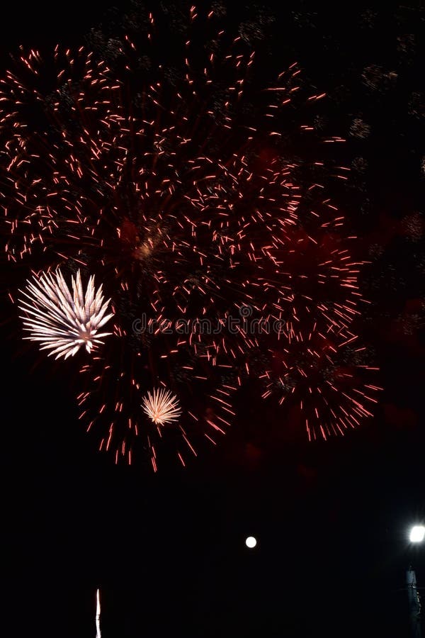 Vertical Shot of Fireworks in the Night Sky Stock Image - Image of ...
