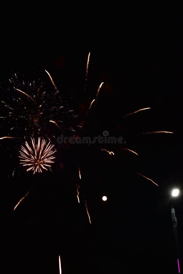 Vertical Shot of Fireworks in the Night Sky Stock Image - Image of ...