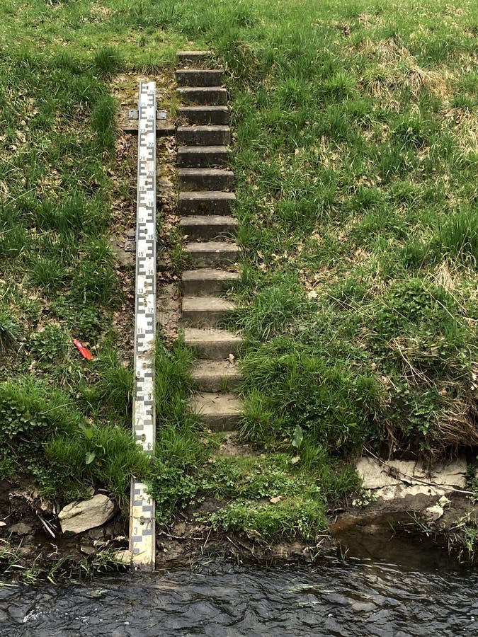 Vertical Shot of Flood Level Meter on a Stream in Bielefeld Stock Photo ...