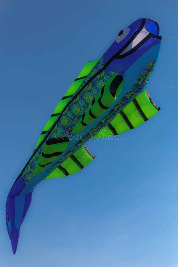 Vertical Shot of a Flying Fish Kite in the Blue Sky Stock Image - Image ...