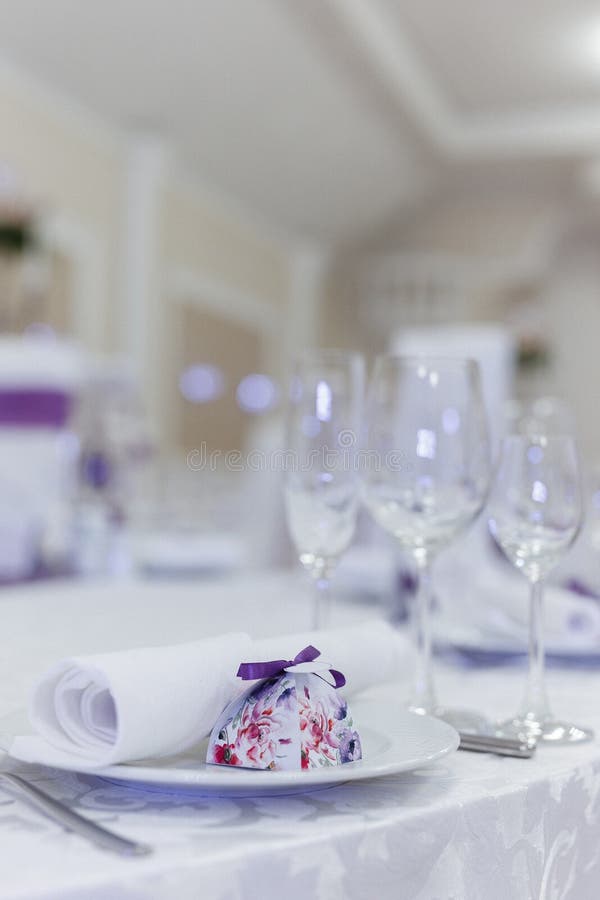 Vertical Shot of a Formal Dinner Service at a Wedding Stock Image ...