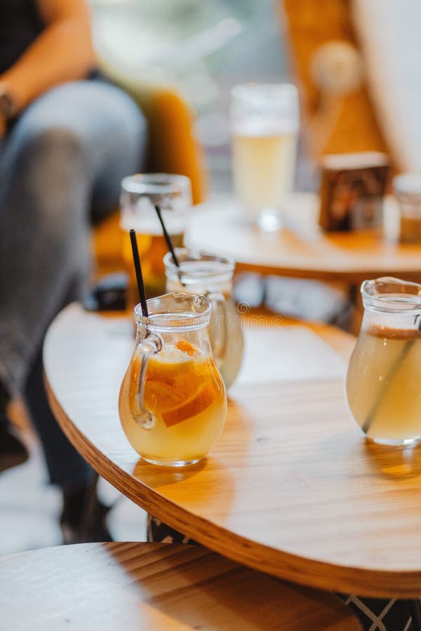 Vertical Shot of Fresh Citrus Fruit Lemonades on a Restaurant Table ...