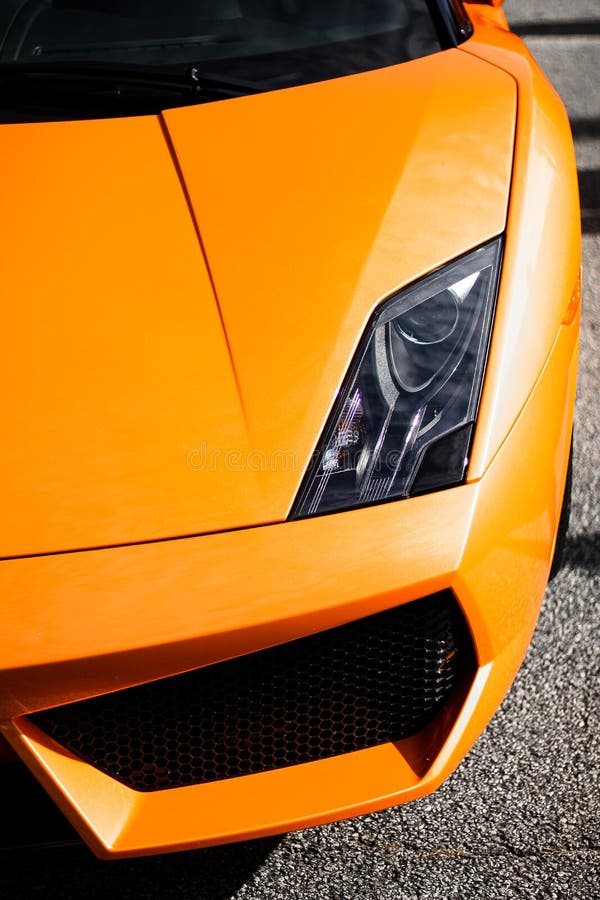 Vertical Shot of the Front of an Orange Luxurious Lamborghini Gallardo ...