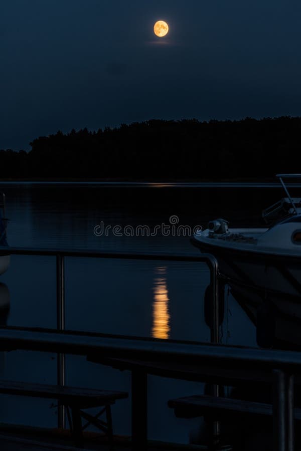 Vertical Shot of the Full Moon Reflecting on the Surface of the Lake ...