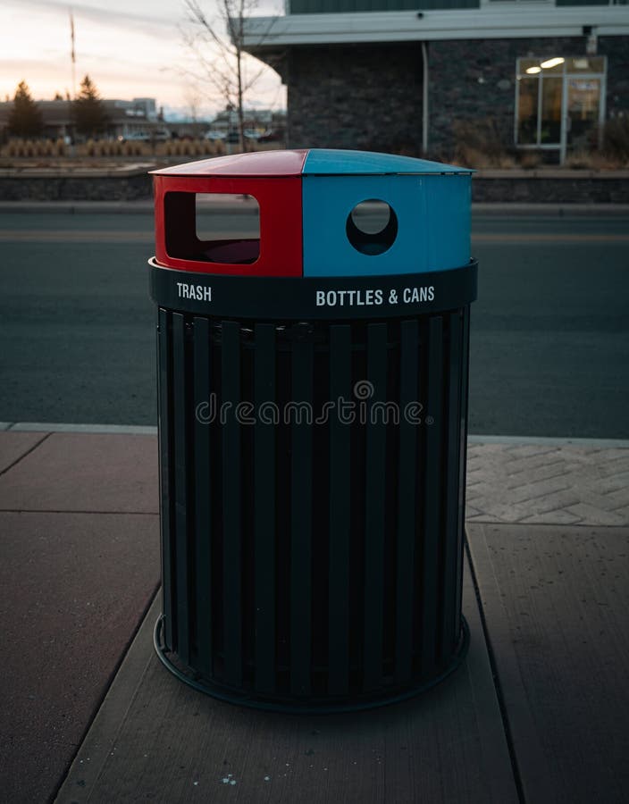 Vertical Shot of a Garbage Bin Separated between Trash and Bottles and ...