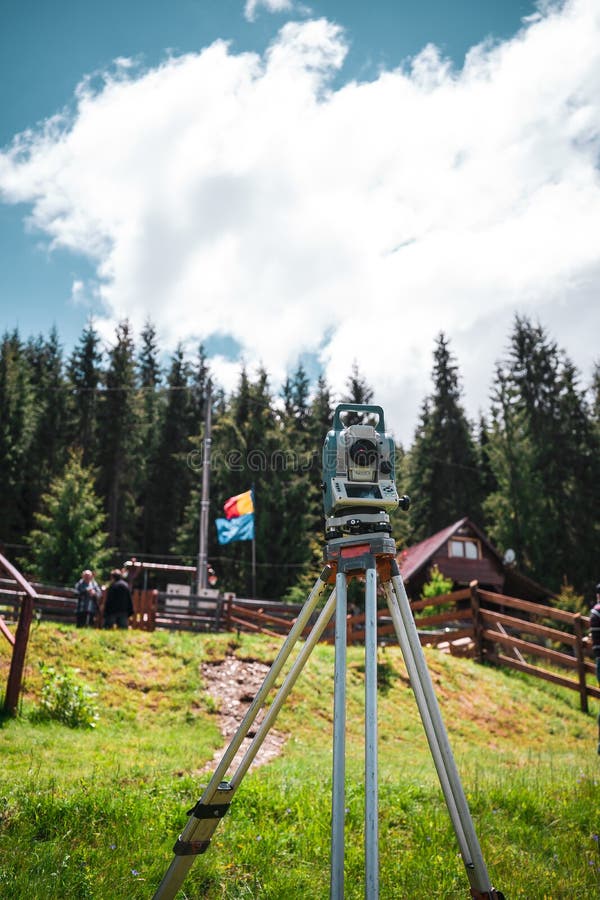 Vertical Shot of Geodetic Works in the Forest Stock Photo - Image of ...