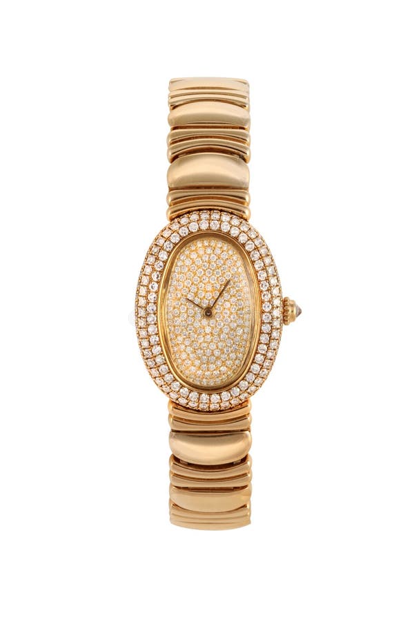 Vertical Shot of a Golden Watch Under the Lights Isolated on a White ...