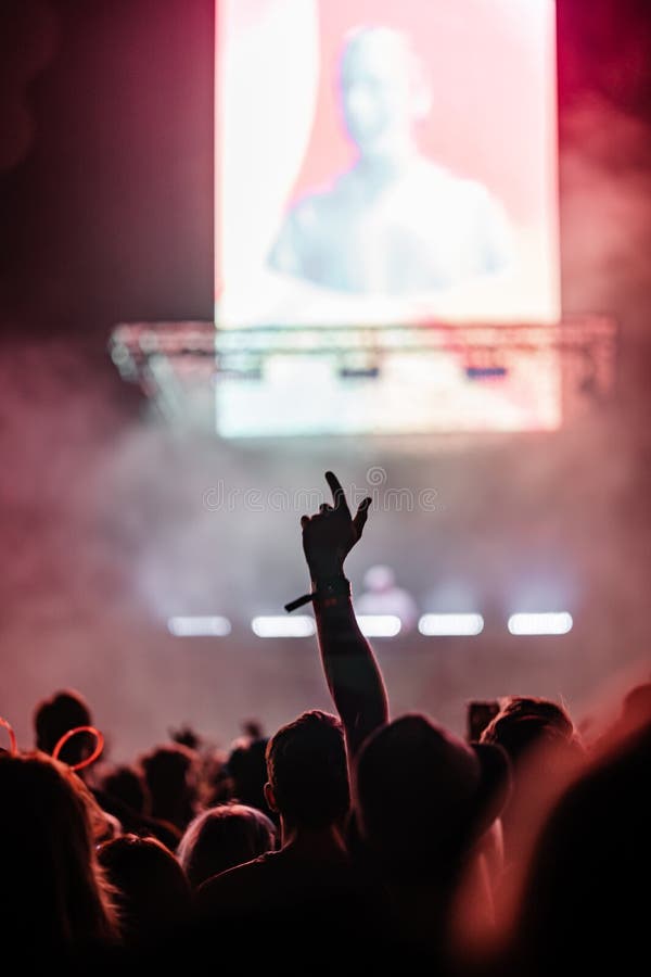 Vertical Shot of a Group of People Who Enjoy a Rock Concert Editorial ...