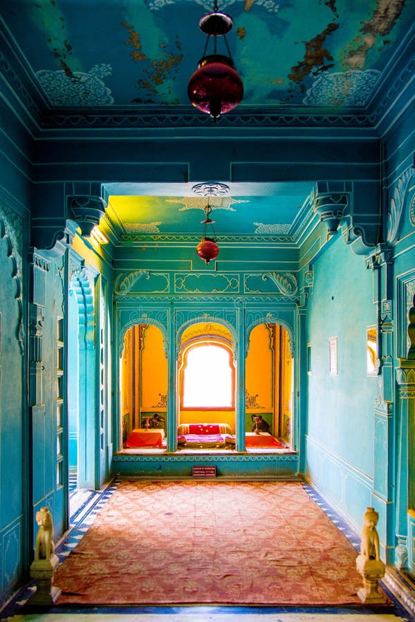 Vertical Shot of a Hall with Green Walls and Columns Stock Photo ...