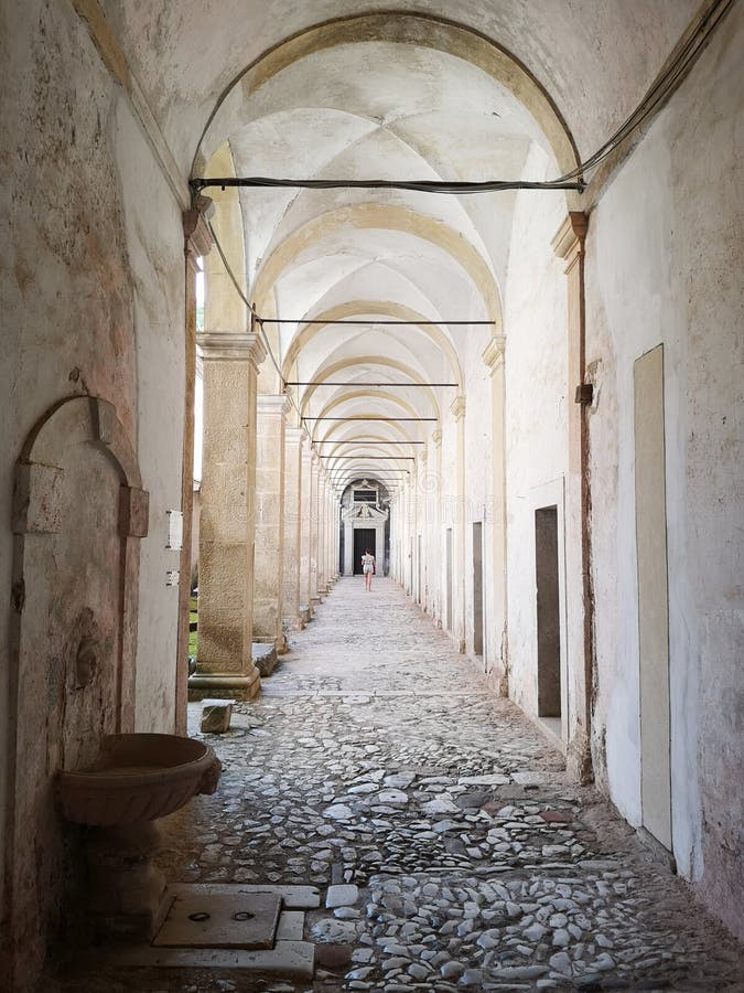 Vertical Shot of the Hallway in the Famous Certosa of Padula in Italy ...