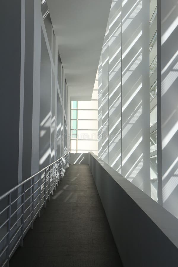 Vertical Shot of a Hallway in a Modern Building with Big Panoramic ...