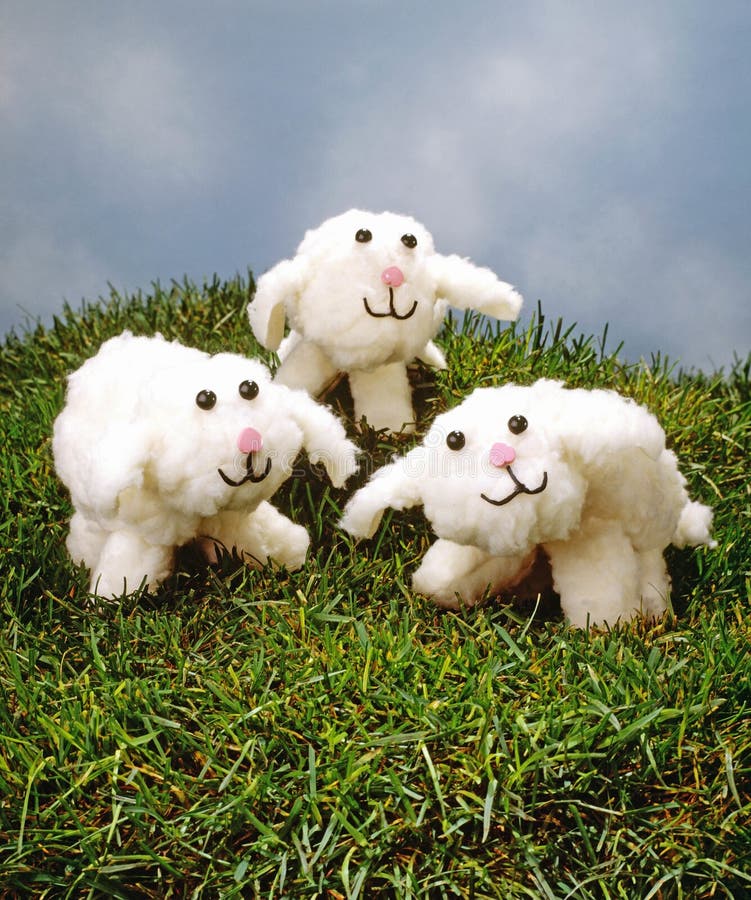 Vertical Shot of Handmade Cotton Sheep on Grass Stock Photo - Image of ...