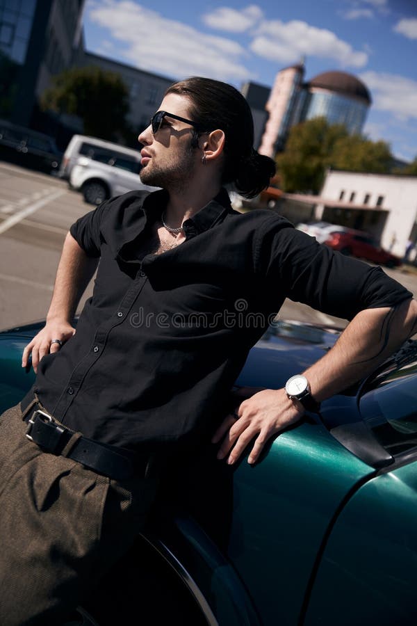 Vertical Shot of Handsome Alluring Driver Stock Image - Image of casual ...