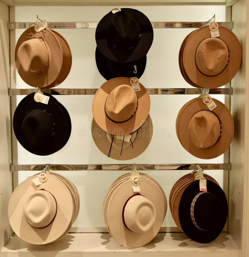 Vertical Shot of Hats in a Store Stock Image - Image of mall, clothes ...