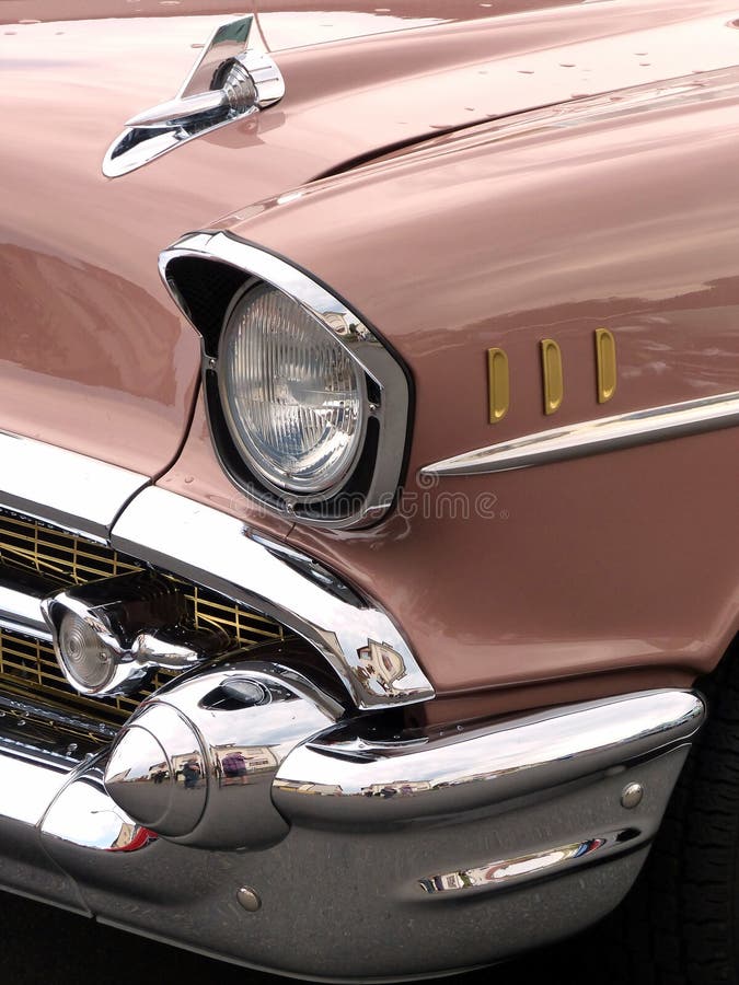 Vertical Shot of the Headlights of a Pink Vintage Car Stock Image ...