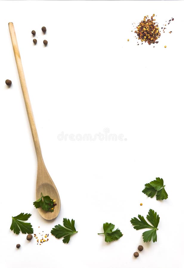 Vertical Shot of Herbs, Spices, and Kitchen Utensils Isolated on White ...