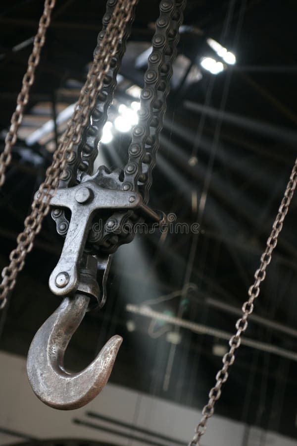 Vertical Shot of a Hook and Chains Captured Inside an Industrial ...