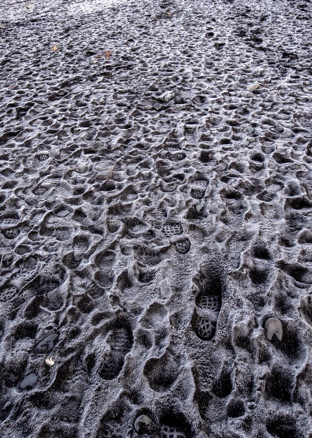 Vertical Shot of Human Traces in the Sand of the Seashore Stock Image ...