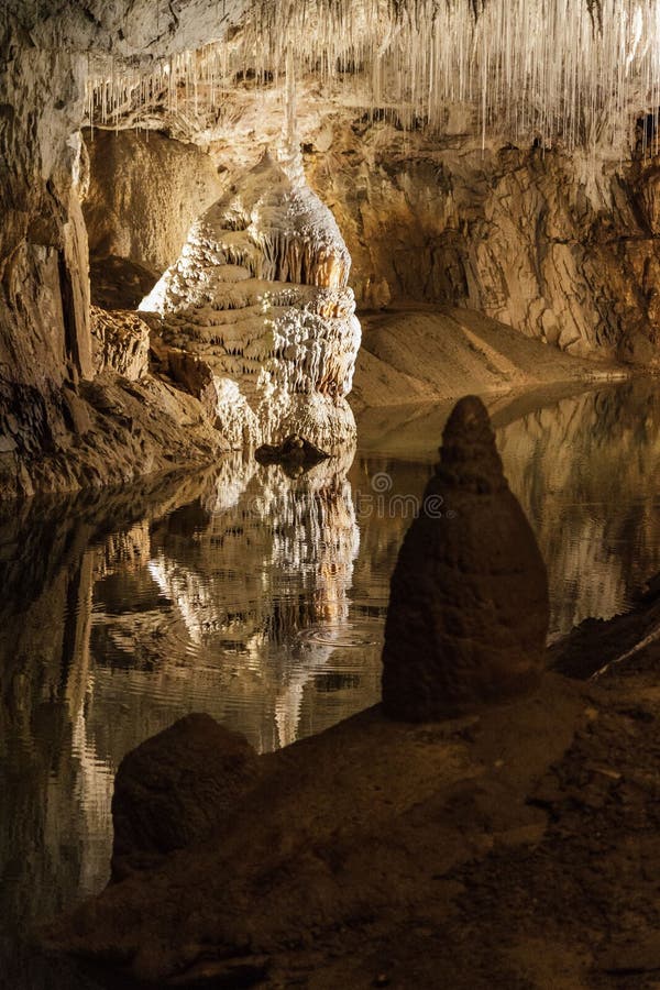 Vertical Shot of the Inside of a Cave with Stalagmites and Stalactites ...