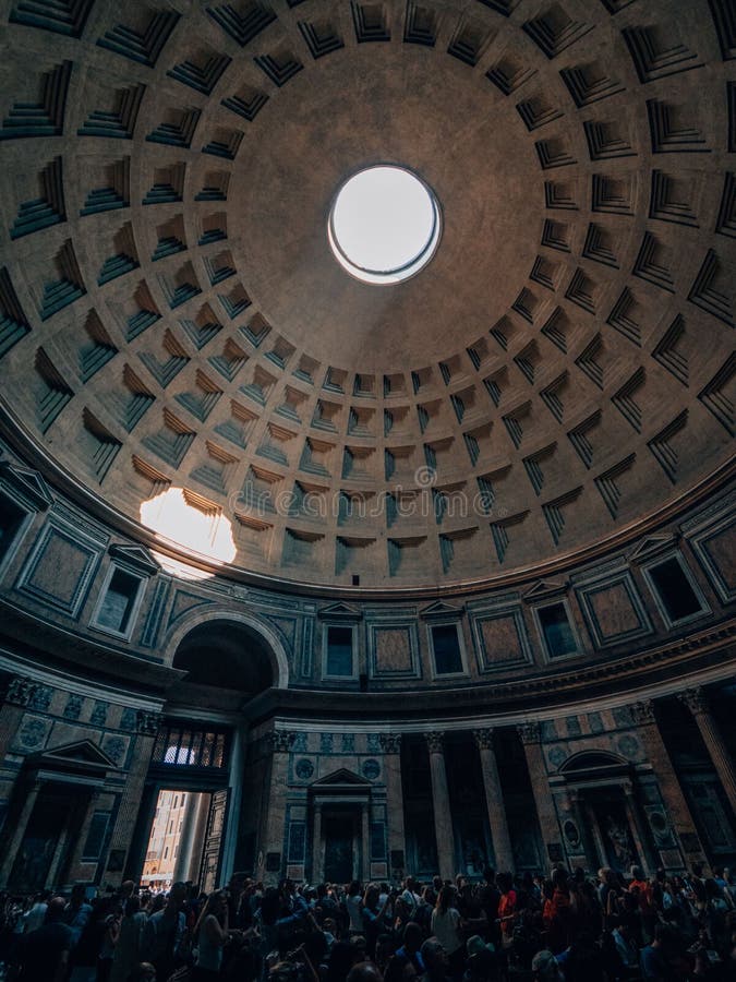 Vertical Shot Inside Pantheon with a Crowd and Sunlight Editorial Photo ...