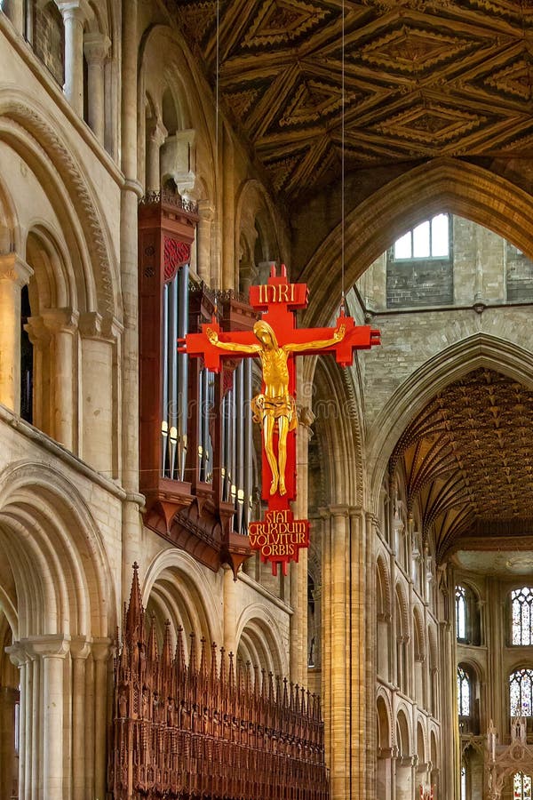 Vertical Shot of the Interior of Peterborough Cathedral with a Red ...