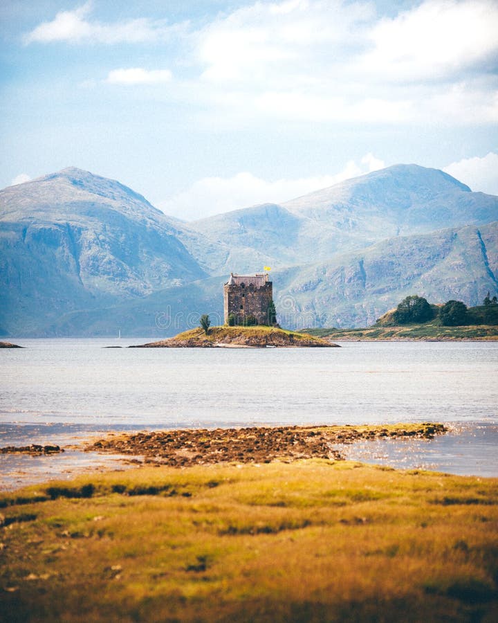 Vertical Shot of an Isolated Castle in Scotland during Daylight Stock ...