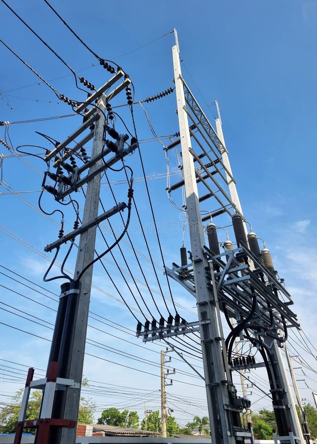 The Vertical Shot of 115kV Underground Cable Riser Pole and 22kV ...